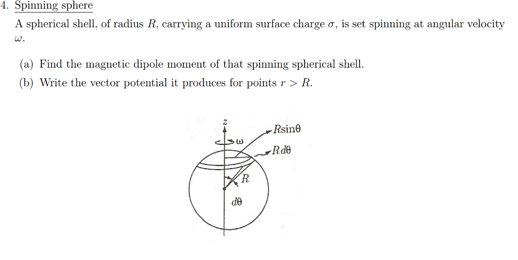 Solved 4. Spinning sphere A spherical shell. of radius R, | Chegg.com
