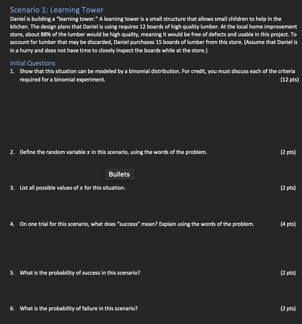 Solved Scenario 1: Learning Tower Daniel is building a | Chegg.com