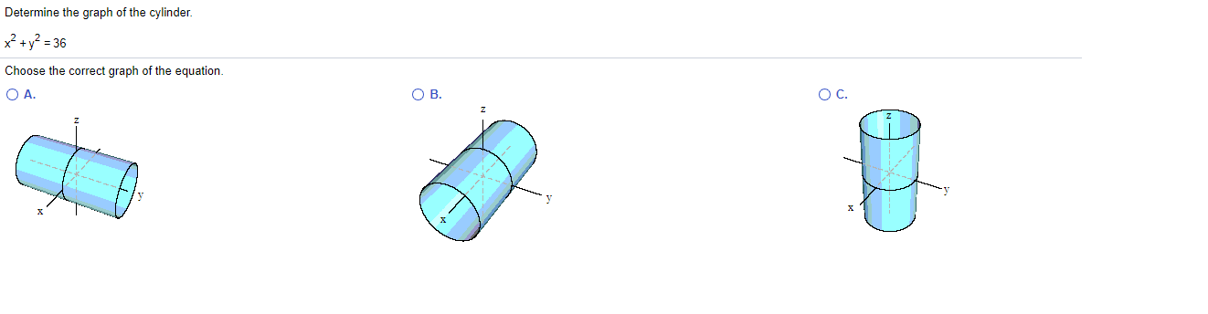 Solved Determine the graph of the cylinder. x2 + y2 = 36 | Chegg.com