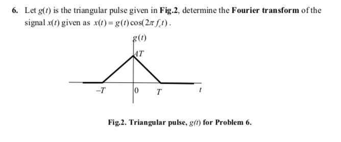 Solved 6. Let g(t) is the triangular pulse given in Fig.2, | Chegg.com