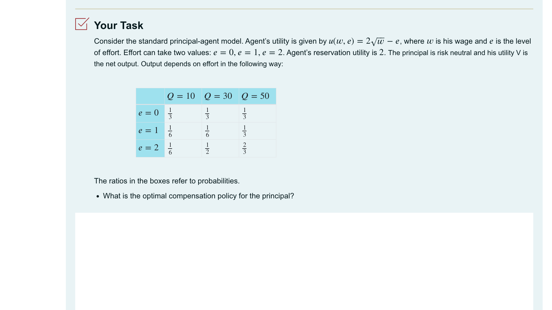 Solved ﻿Your TaskConsider the standard principal-agent | Chegg.com