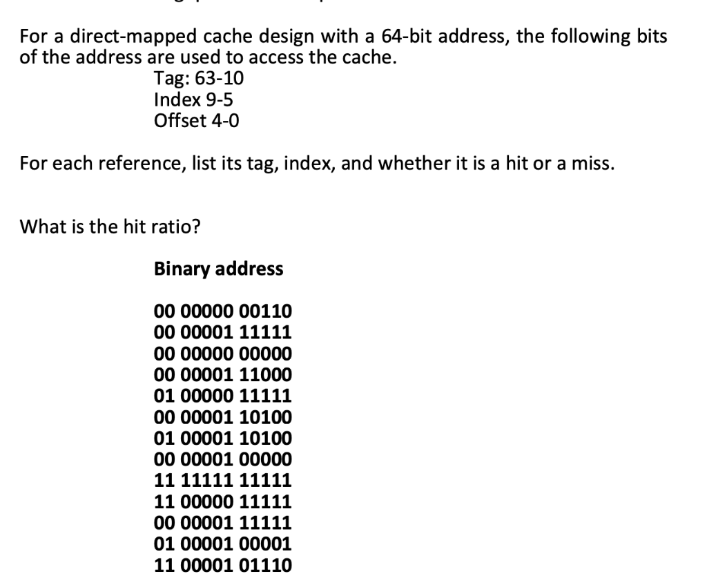 Solved For a direct-mapped cache design with a 64-bit | Chegg.com