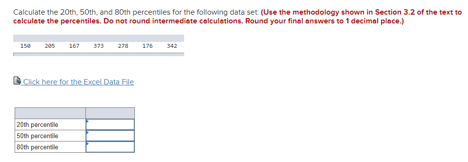 Solved Calculate the 20th, 50th, and 80th percentiles for | Chegg.com