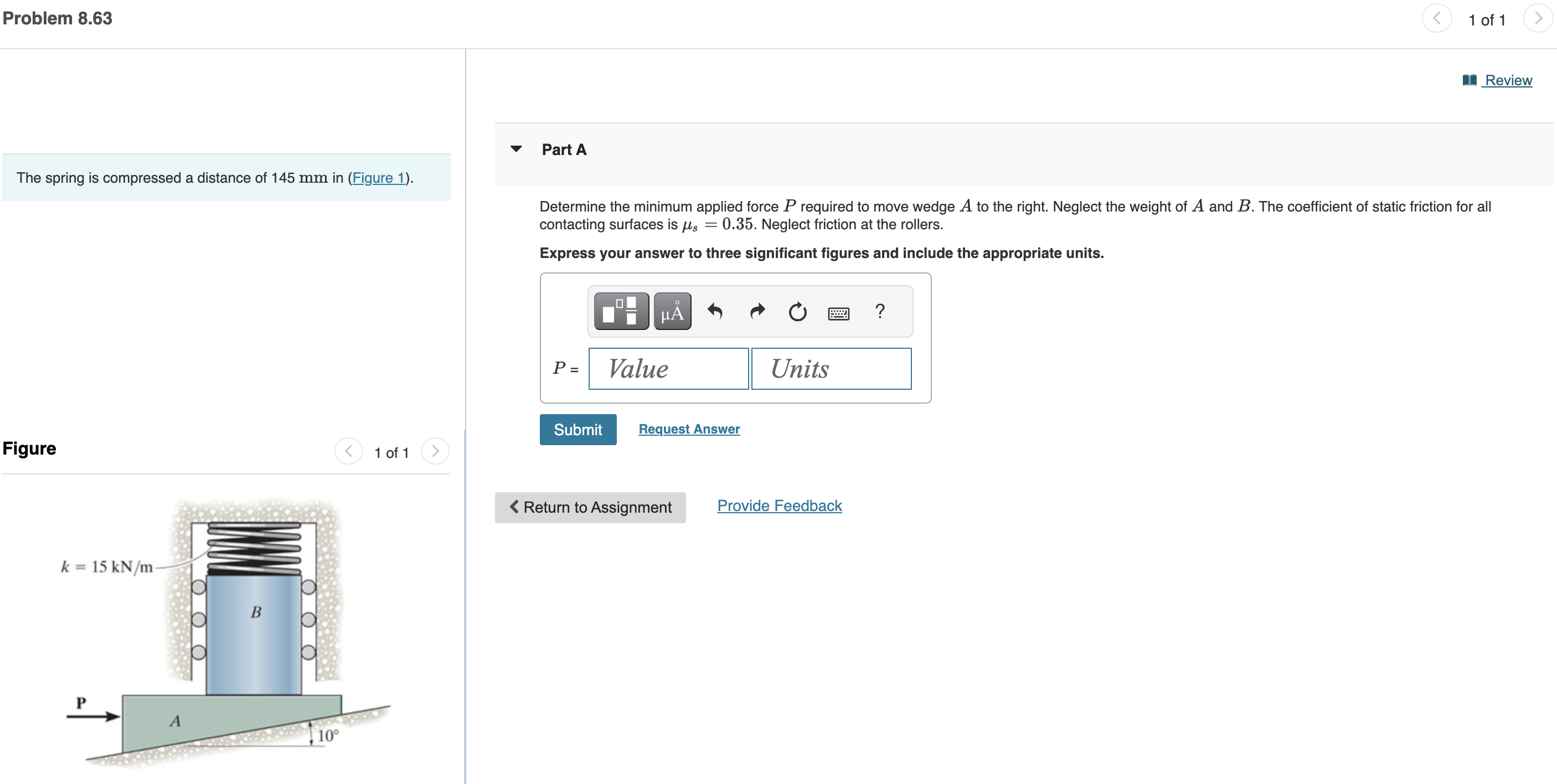Solved Problem 8.63The spring is compressed a distance of | Chegg.com