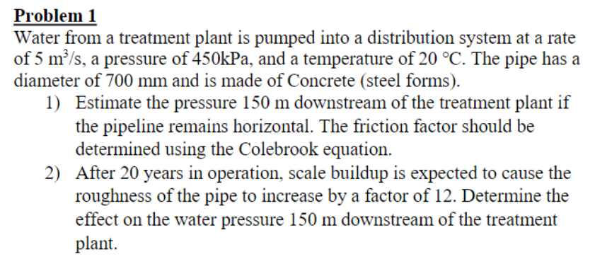 Solved Problem 1 Water from a treatment plant is pumped into | Chegg.com