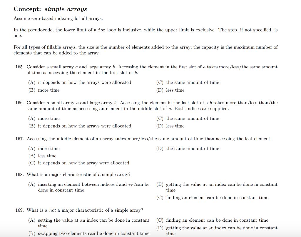 Solved Concept: simple arraus Assume zero-based indexing for | Chegg.com