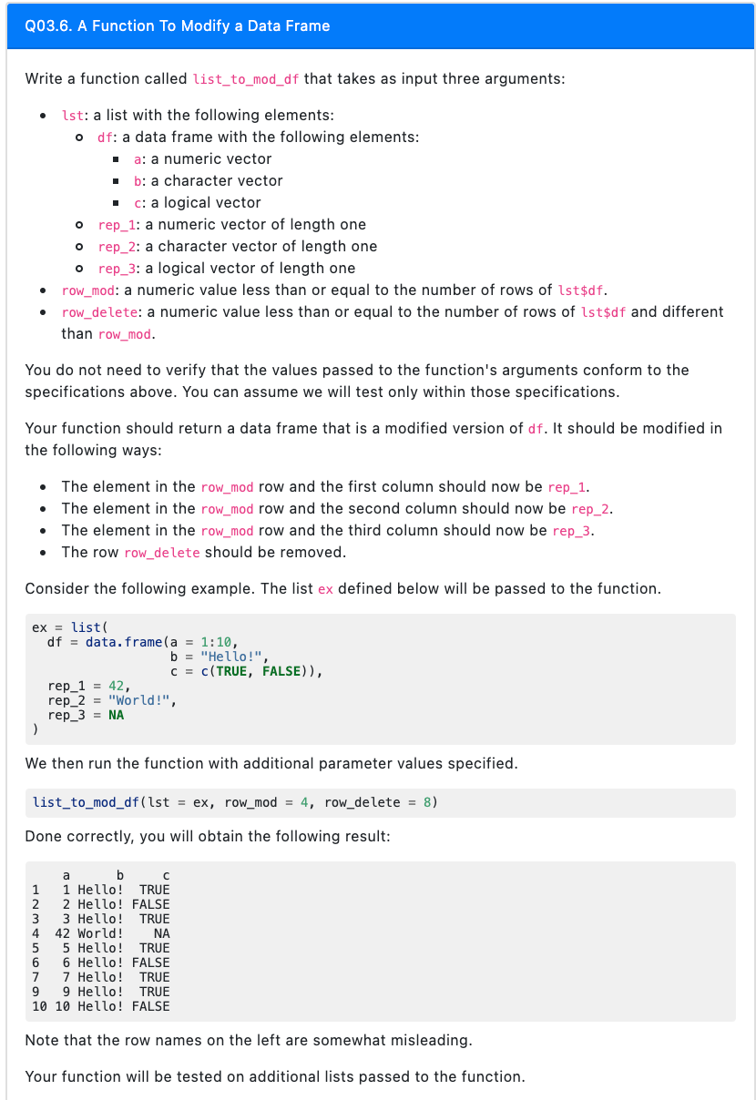 Solved USING R OR STUDIO: A Function To Modify a Data | Chegg.com