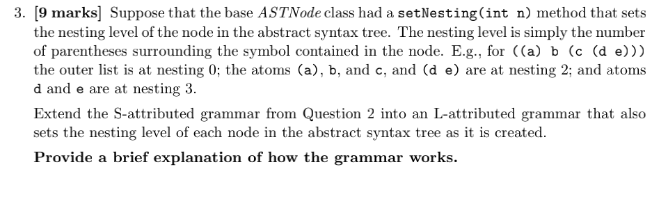 3. (9 marks] Suppose that the base ASTNode class had | Chegg.com