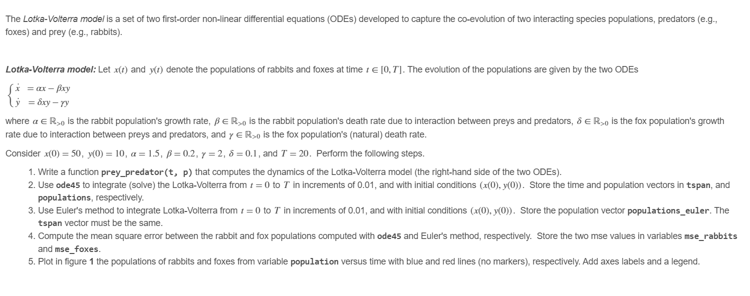 Solved The Lotka-Volterra model is ﻿a set of ﻿two | Chegg.com