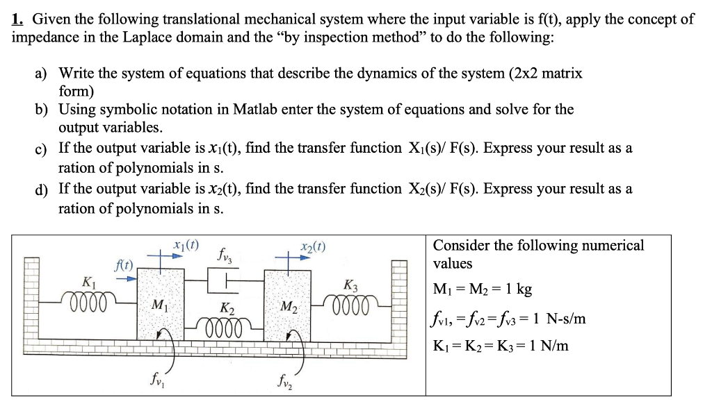Solved 1. Given the following translational mechanical | Chegg.com