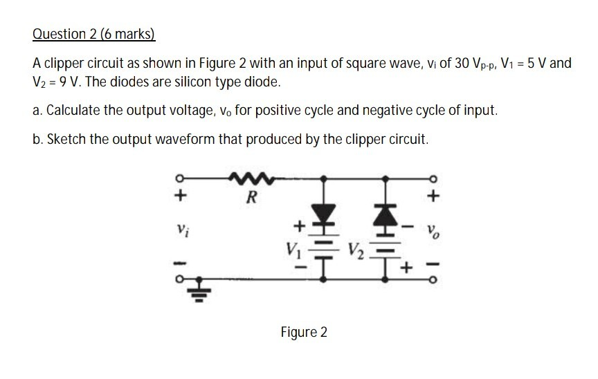 Solved Question 2 (6 marks A clipper circuit as shown in | Chegg.com