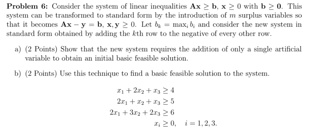 Solved Problem 6: Consider the system of linear inequalities | Chegg.com
