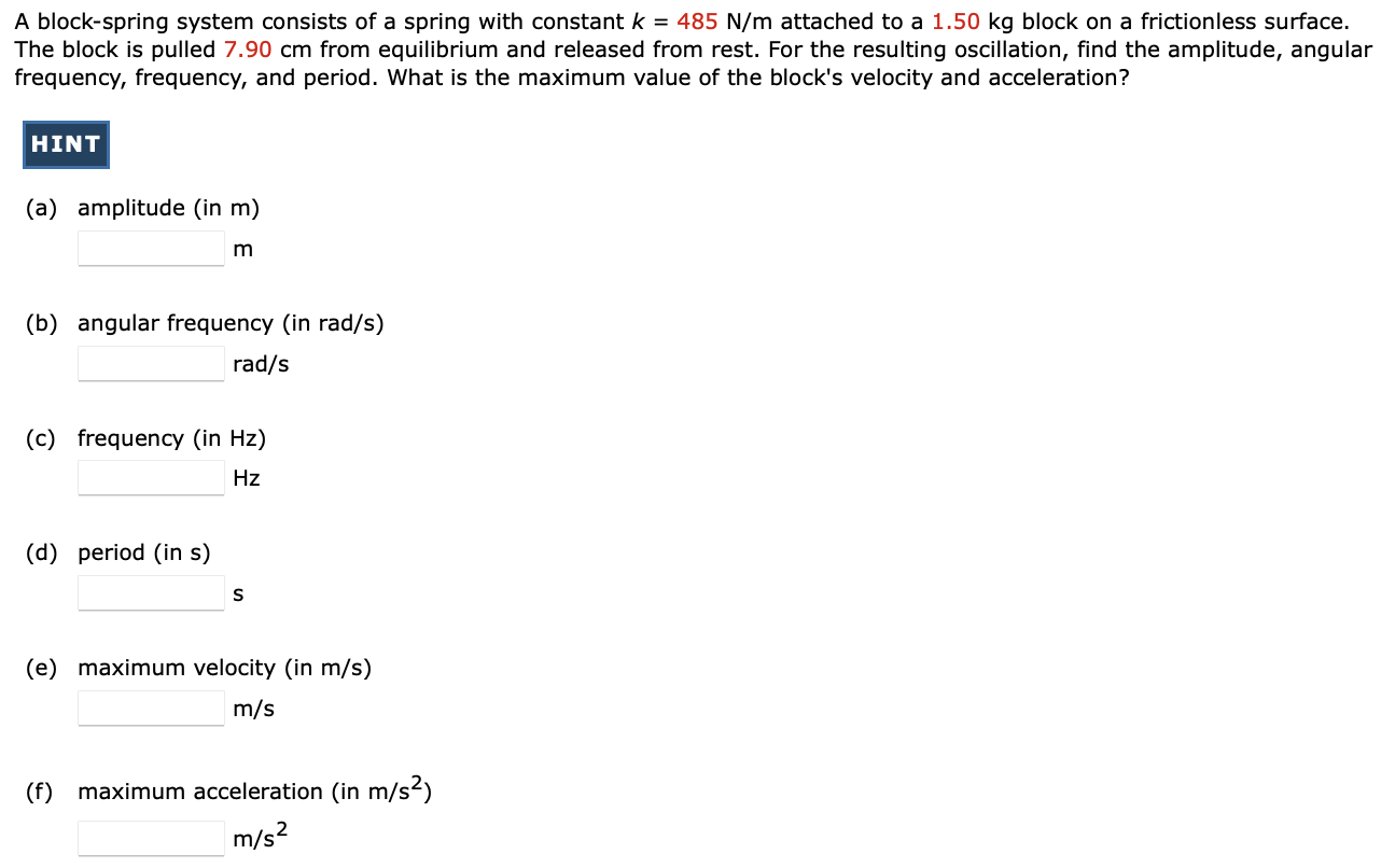 Solved A block-spring system consists of a spring with | Chegg.com