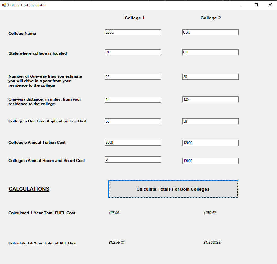 Solved Here is the code for College Cost Comparison | Chegg.com