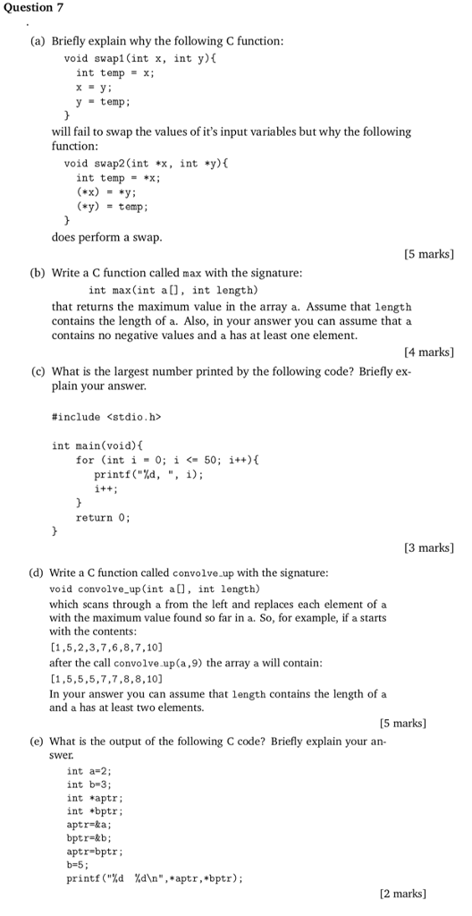 Solved Question 7 A Briefly Explain Why The Following C 7491
