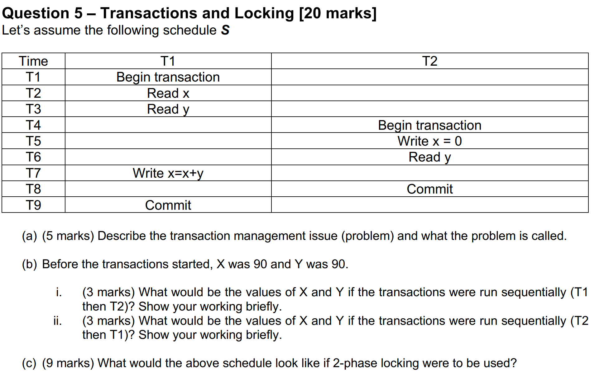 Solved Question 5 - ﻿Transactions and Locking [20 | Chegg.com