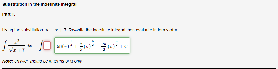 Solved Substitution in the Indefinite Integral Part 1. Using | Chegg.com