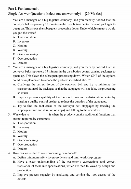 Solved Part I. Fundamentals. Single Answer Questions (select | Chegg.com