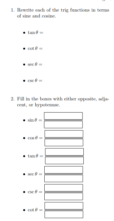 Solved 1. Rewrite each of the trig functions in terms of | Chegg.com