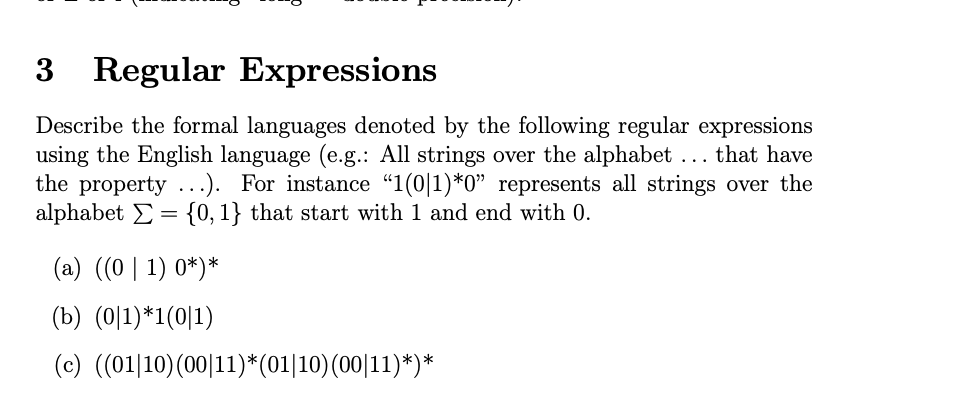 Solved 3 Regular Expressions Describe the formal languages | Chegg.com
