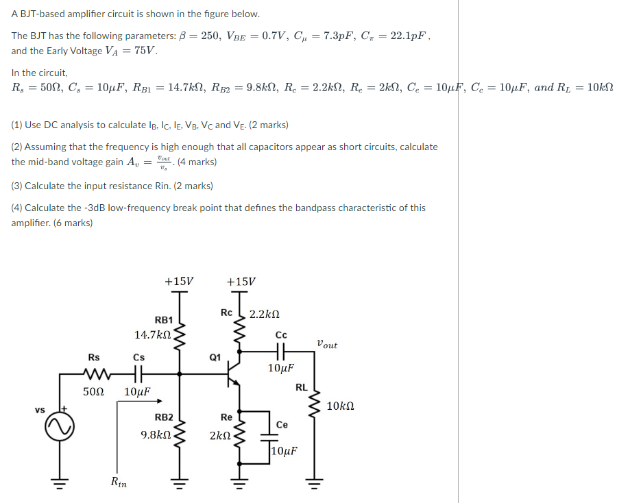 A BJT-based amplifier circuit is shown in the figure | Chegg.com