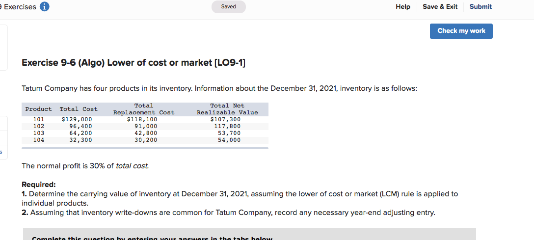 Solved Exercises i Saved Help Save & Exit Submit Check my | Chegg.com