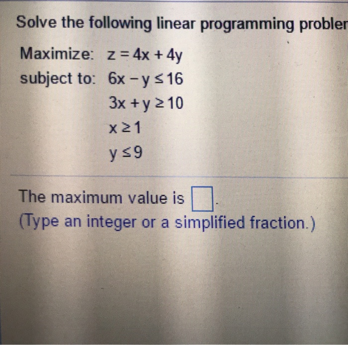 Solved Solve the following linear programming problem | Chegg.com