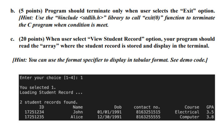Student Record Management System Write a C program to | Chegg.com