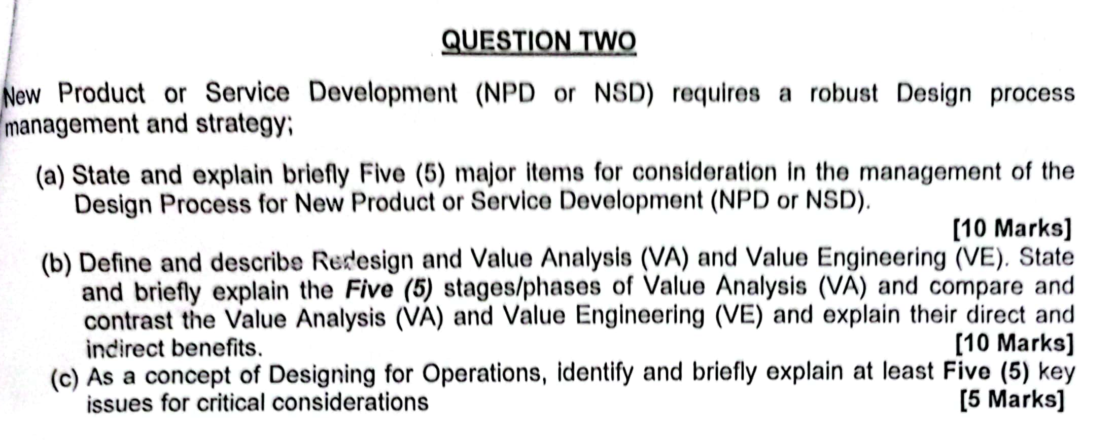 Solved QUESTION TWO lew Product or Service Development (NPD | Chegg.com