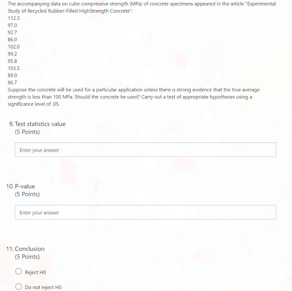 Solved The accompanying data on cube compressive strength | Chegg.com