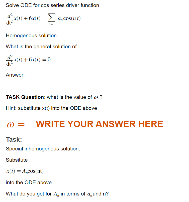 Solve ODE for cos series driver function d2 dt? «(t) | Chegg.com