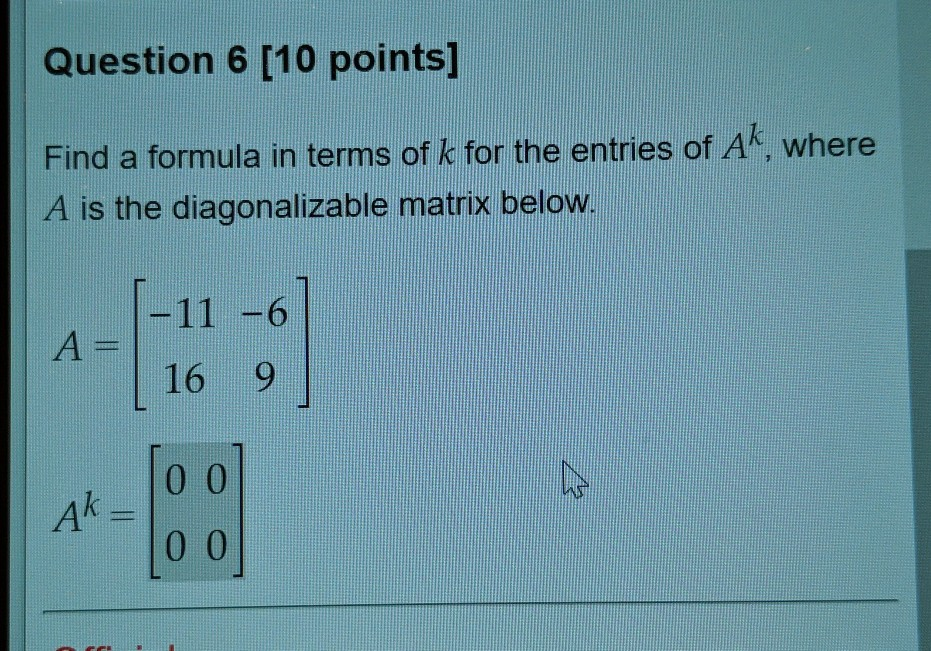 Solved Question 6 [10 points] Find a formula in terms of k | Chegg.com