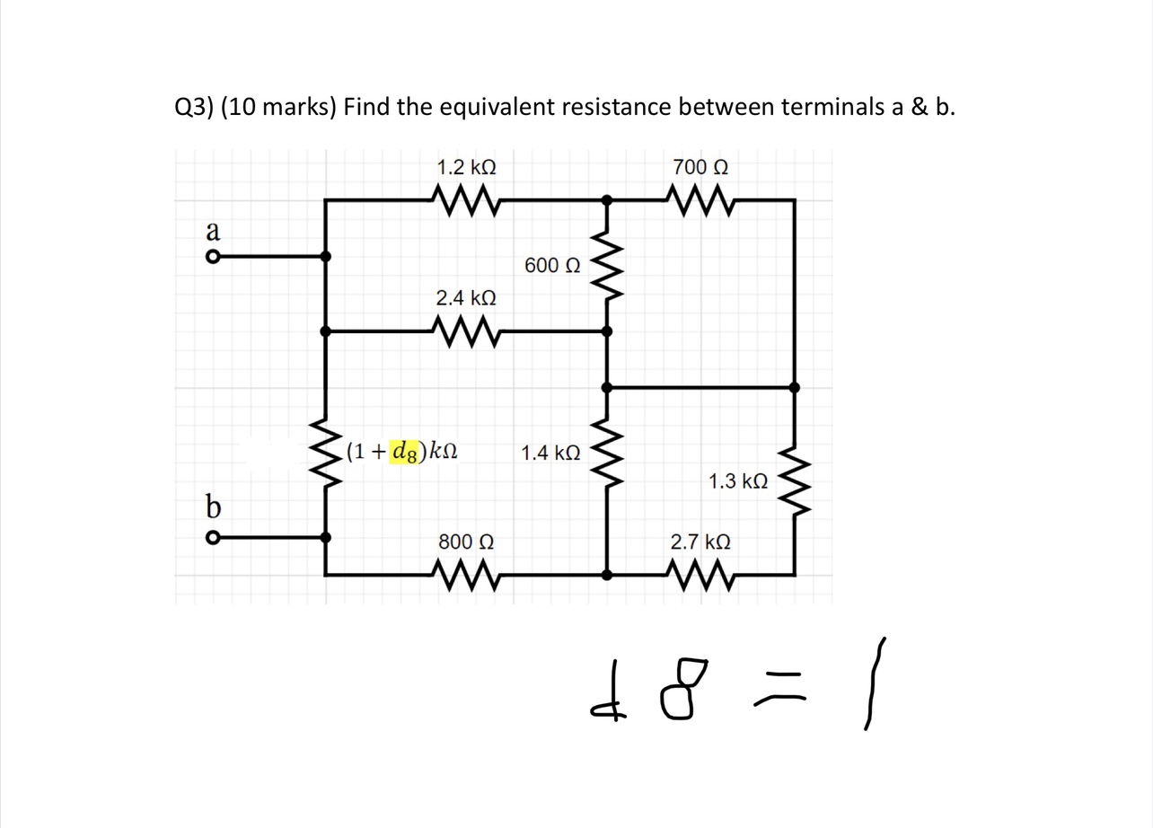 Solved Q3) (10 marks) Find the equivalent resistance between | Chegg.com
