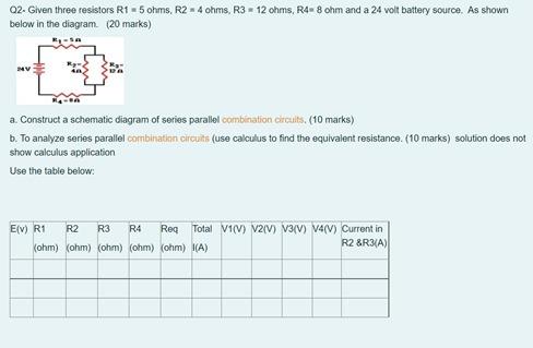 Solved 02. Given three resistors R1 - 5 ohms, R2 - 4 ohms, | Chegg.com
