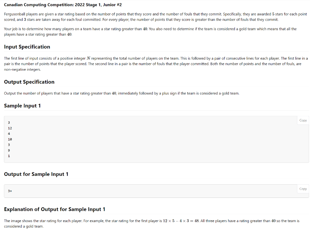 Solved Canadian Computing Competition: 2022 Stage 1, Junior | Chegg.com