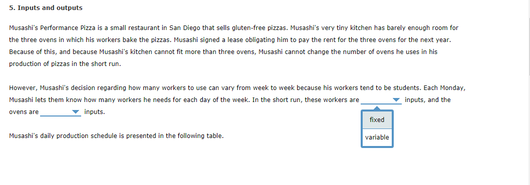 Solved 5. Inputs and outputs Musashi's Performance Pizza is | Chegg.com