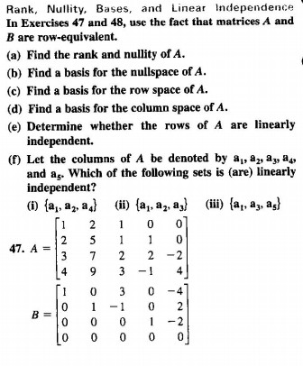 Solved Rank, Nullity, Bases, and Linear ndependence In | Chegg.com