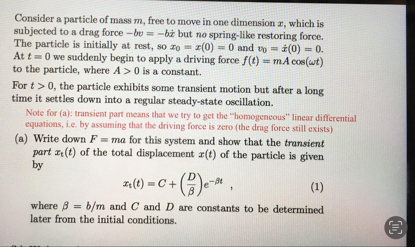 Solved Consider a particle of mass m, free to move in one | Chegg.com
