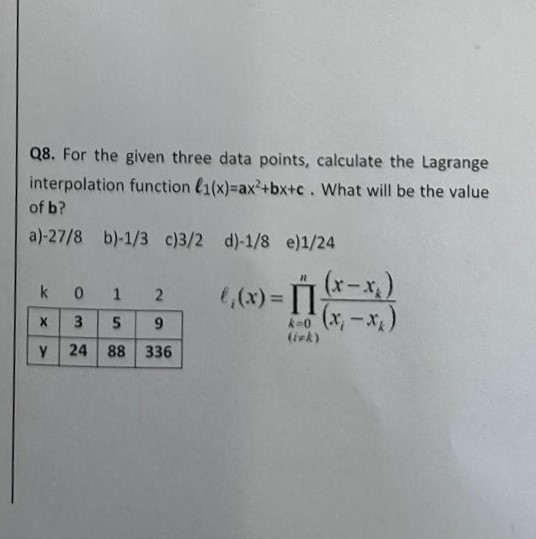 Solved Q8. ﻿For the given three data points, calculate the | Chegg.com