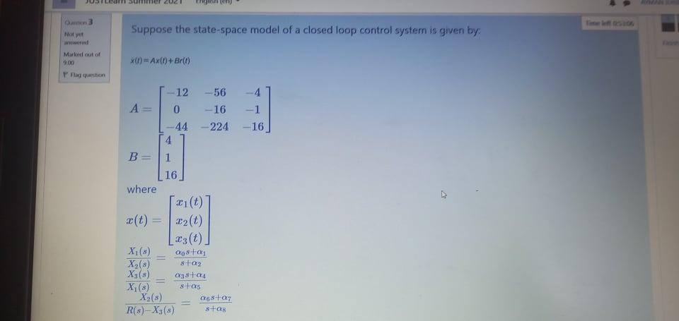 Solved Suppose the state-space model of a closed loop | Chegg.com