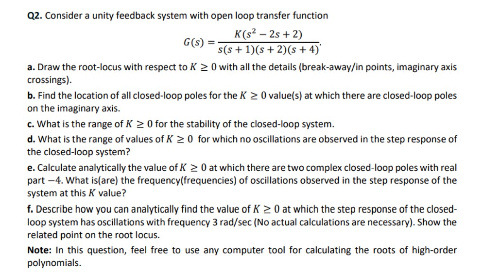 Q2. ﻿Consider a unity feedback system with open loop | Chegg.com