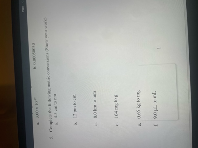 Solved 5. Complete the following metric conversions (Show | Chegg.com