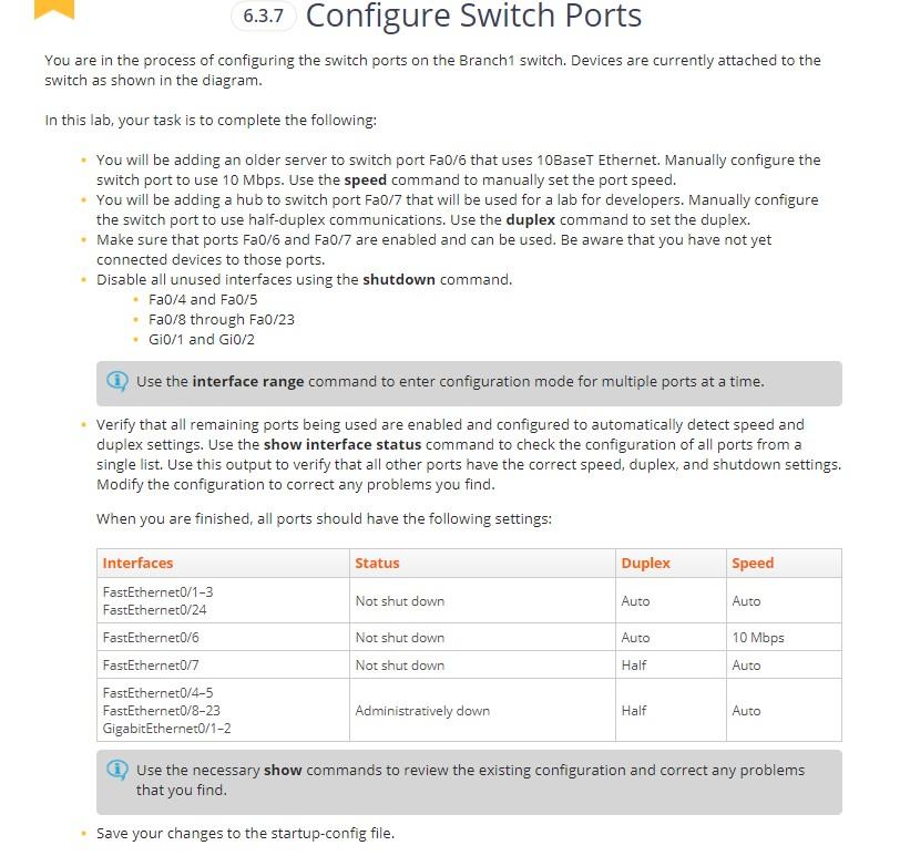 Solved 6.3.7 Configure Switch Ports You are in the process | Chegg.com