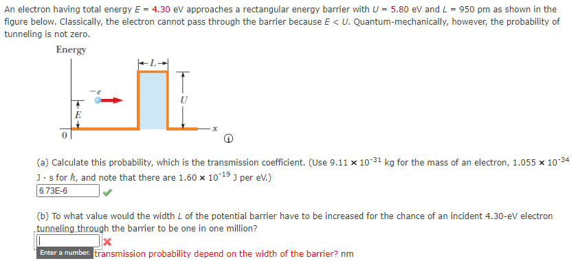 Solved An Electron Having Total Energy E 4 30 Ev