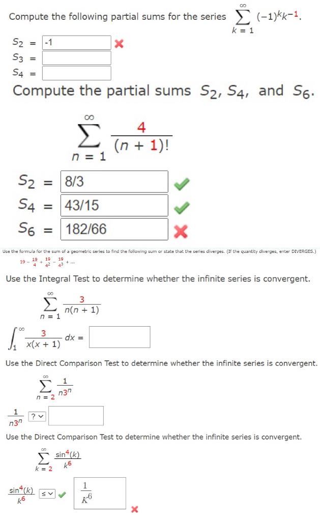 Solved 00 Compute the following partial sums for the series | Chegg.com