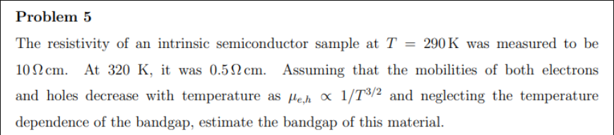 Solved Problem 5 The resistivity of an intrinsic | Chegg.com
