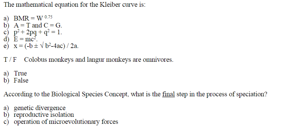 Solved The mathematical equation for the Kleiber curve is: | Chegg.com