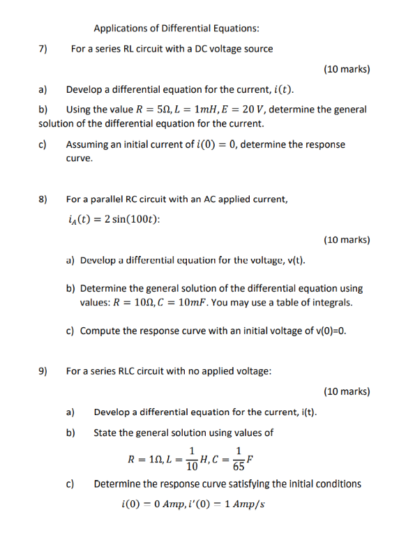 Solved b) Using the value R=5Ω,L=1mH,E=20 V, determine the | Chegg.com