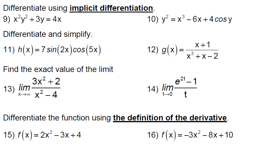 Solved Differentiate using implicit differentiation. 10) | Chegg.com