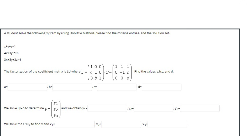 Solved A student solve the following system by using | Chegg.com